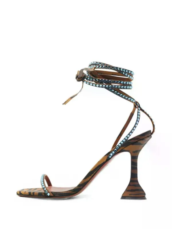Amina Muaddi Vita Tiger Print Crystal Embellished Heeled Sandals - Brown