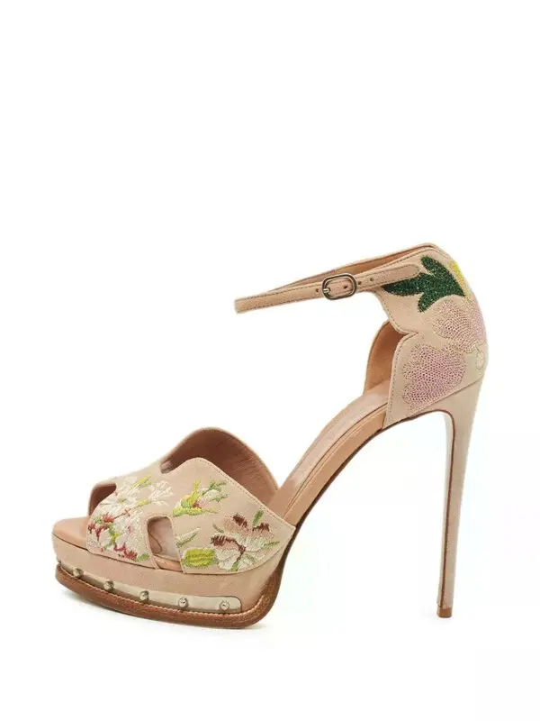 Alexander McQueen Embroidered Ankle-strap Heeled Sandals - Neutrals