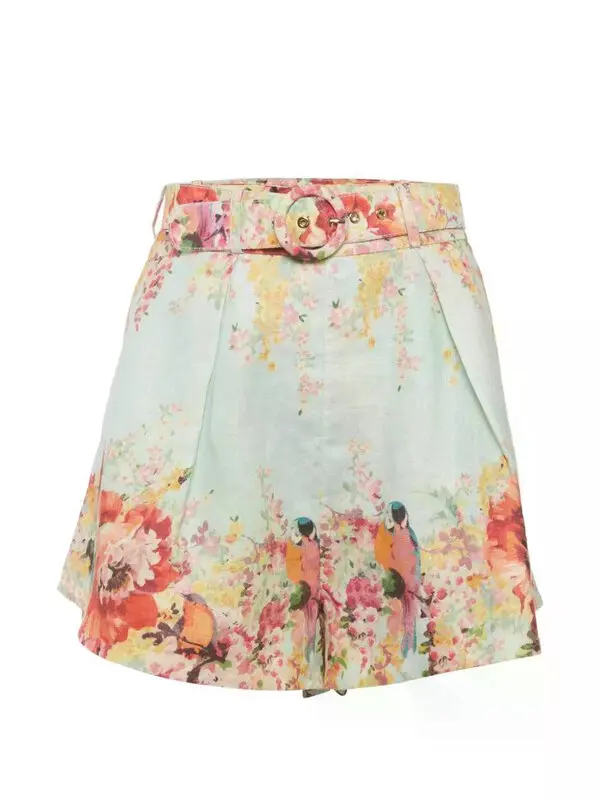 Zimmermann Floral-print Belted Shorts - Blue