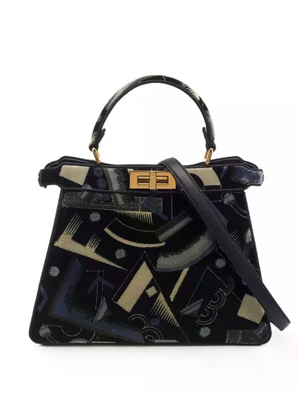 Fendi 2022 Peekaboo Iseeu Medium Printed Velvet Top Handle Bag - Blue
