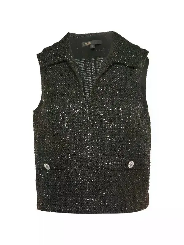 Maje Sequin Tweed Top - Black