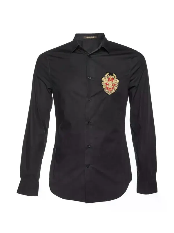 Roberto Cavalli Logo-crest Embroidered Shirt - Black