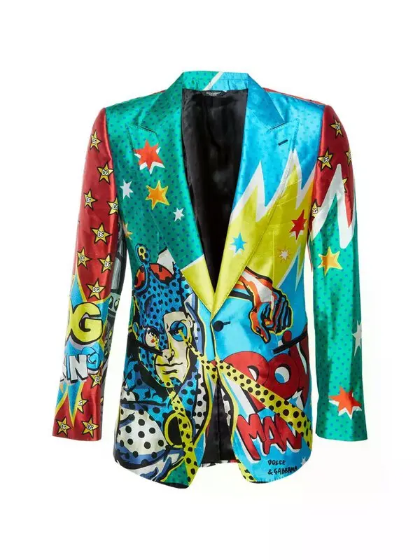 D&G PREOWNED Single-breasted Graphic-print Silk Blazer - Blue