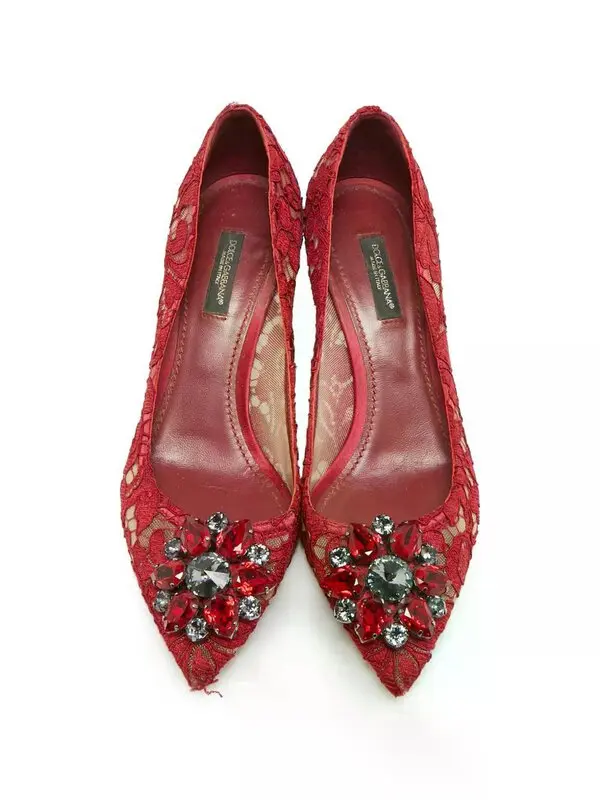 Dolce & Gabbana Bellucci Floral Lace Pumps - Red