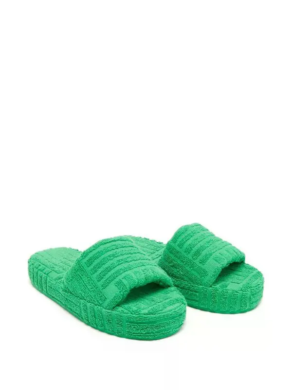 Bottega Veneta Intrecciato-effect Towelling Slides - Green