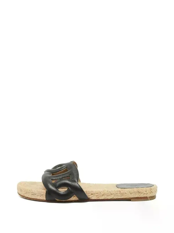 Hermès Famosa Size Leather Espradrille Flat Sandals - Black