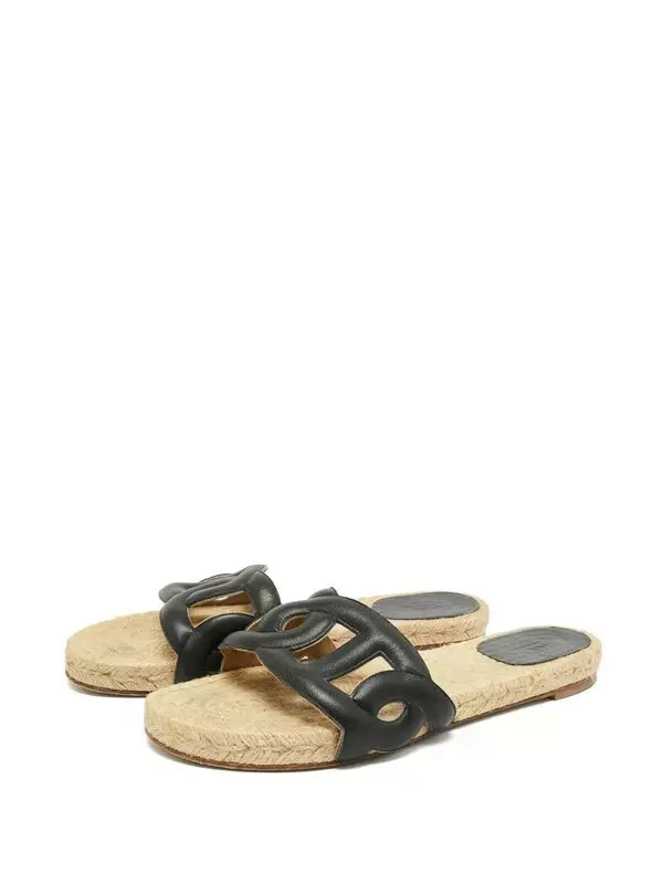 Hermès Famosa Size Leather Espradrille Flat Sandals