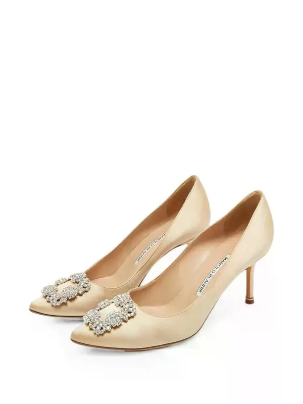 Manolo Blahnik Hangisi Crystal-buckle Heeled Pumps - Neutrals