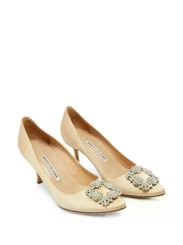 Manolo Blahnik Hangisi Crystal-buckle Heeled Pumps - Neutrals