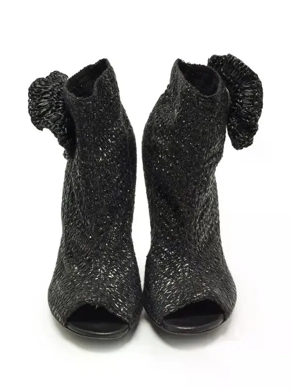 Dolce & Gabbana Straw Floral-appliqué Open-toe Stiletto Ankle Boots