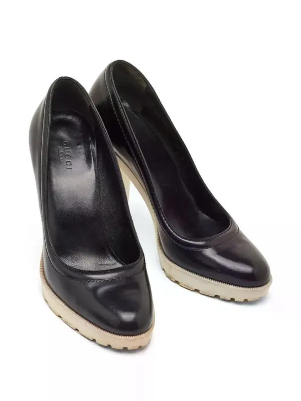 Gucci Leather Round-toe Platform Block Heel Pumps