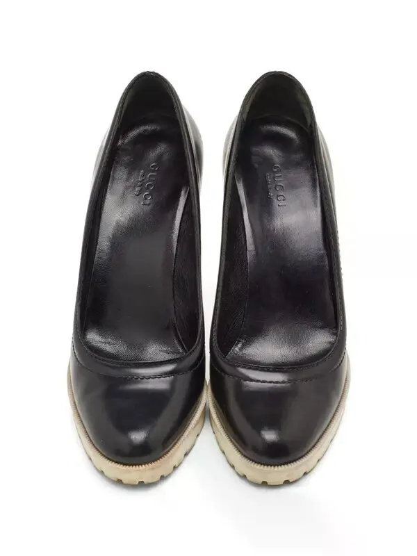 Gucci Leather Round-toe Platform Block Heel Pumps