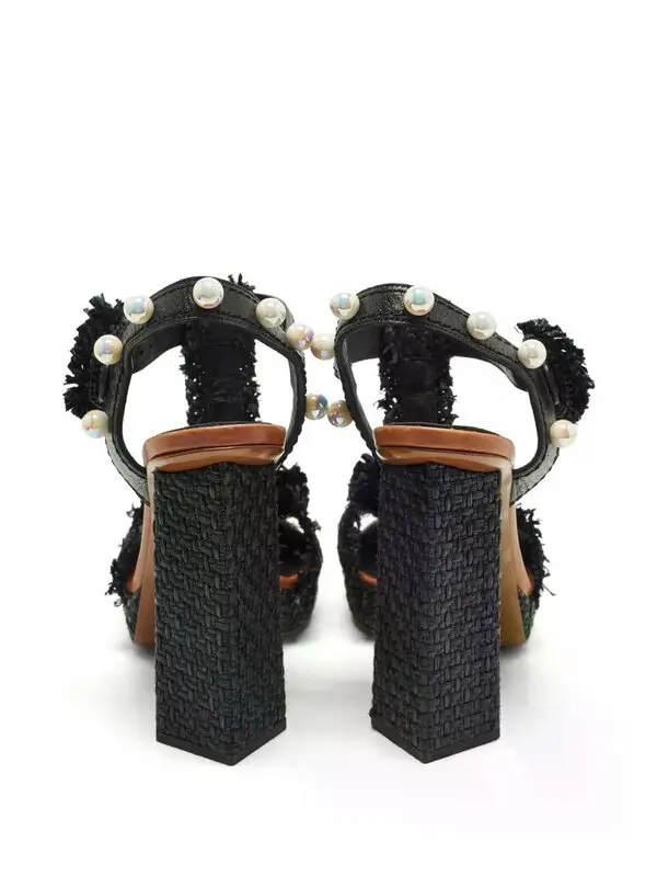 Dolce & Gabbana Raffia Faux-pearl Embellished T-strap Platform Sandals