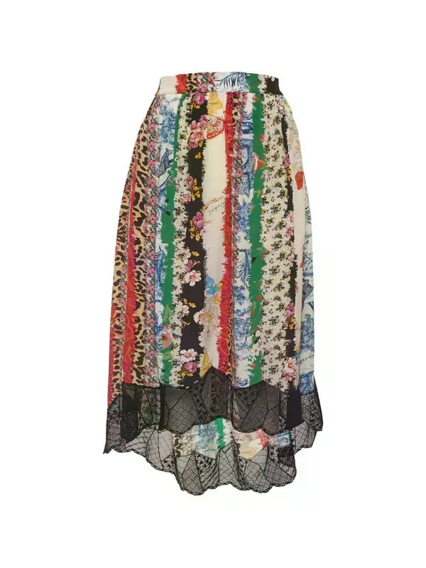 Zadig&Voltaire Joslin Mix-print Lace-trim Midi Skirt - Neutrals