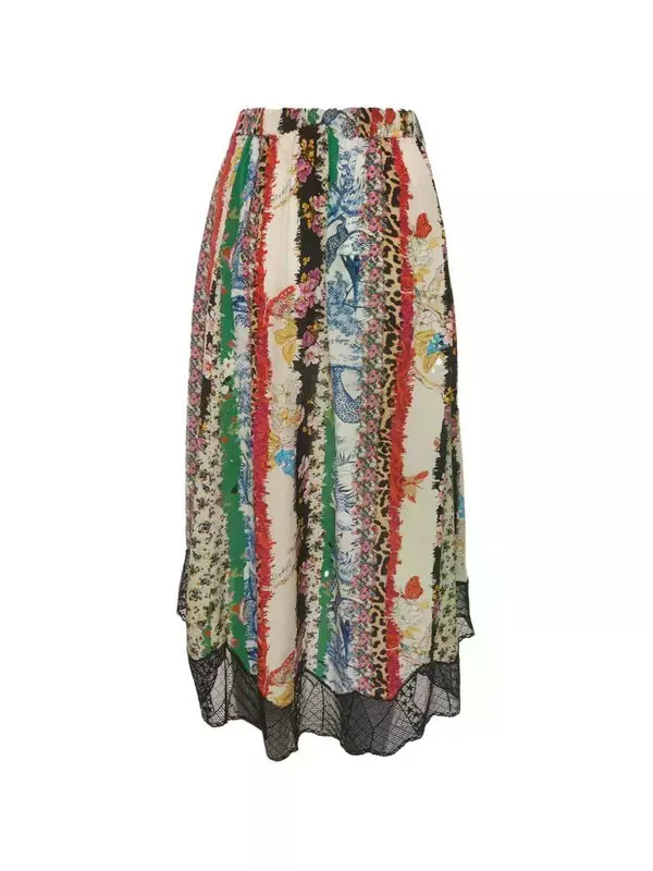 Zadig&Voltaire Joslin Mix-print Lace-trim Midi Skirt - Neutrals