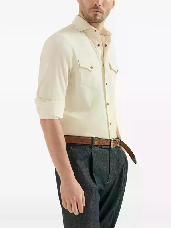 Brunello Cucinelli Garment-dyed Easy-fit Western Shirt In Narrow Wale Corduroy - White