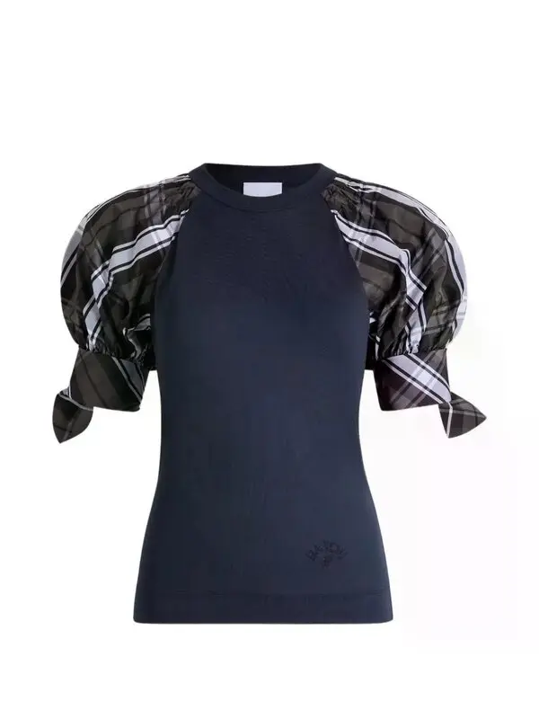PATOU Check-print Tie-sleeve T-shirt - Blue