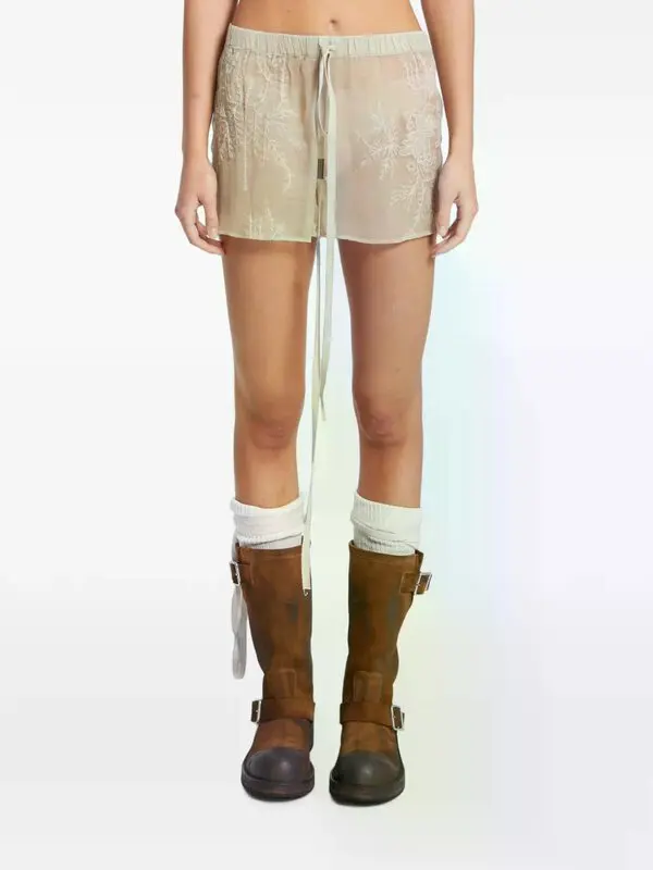 ANN DEMEULEMEESTER Embroidered Silk-voile Shorts - Neutrals