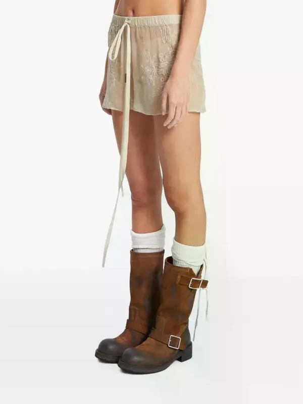 ANN DEMEULEMEESTER Embroidered Silk-voile Shorts - Neutrals