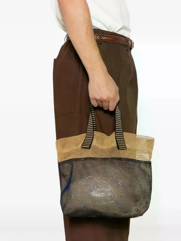 ÉPICE Mesh-knit Striped-handle Tote Bag