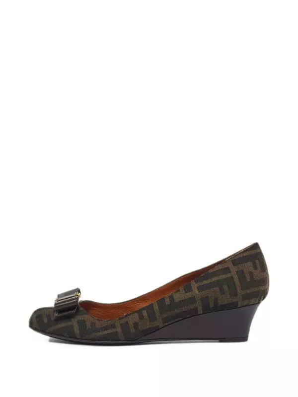 Fendi Zucca Bow-detail Wedge Pumps - Brown
