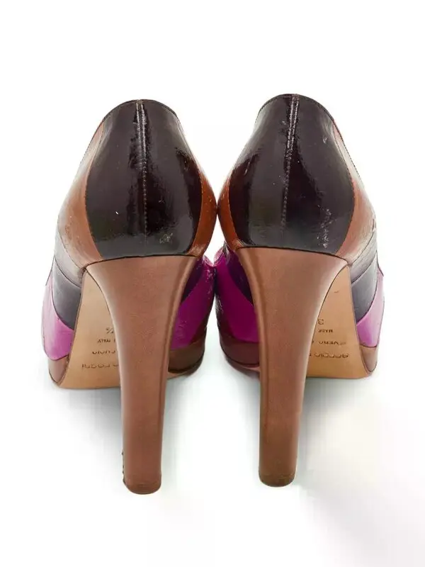 SERGIO ROSSI Striped Leather Peep-toe Pumps