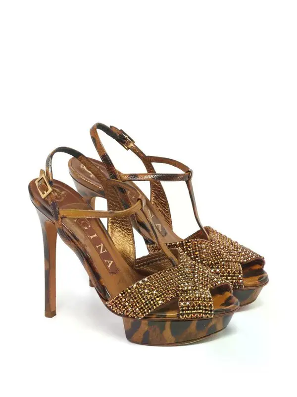 GINA Leopard-print Crystal-embellished Sandals