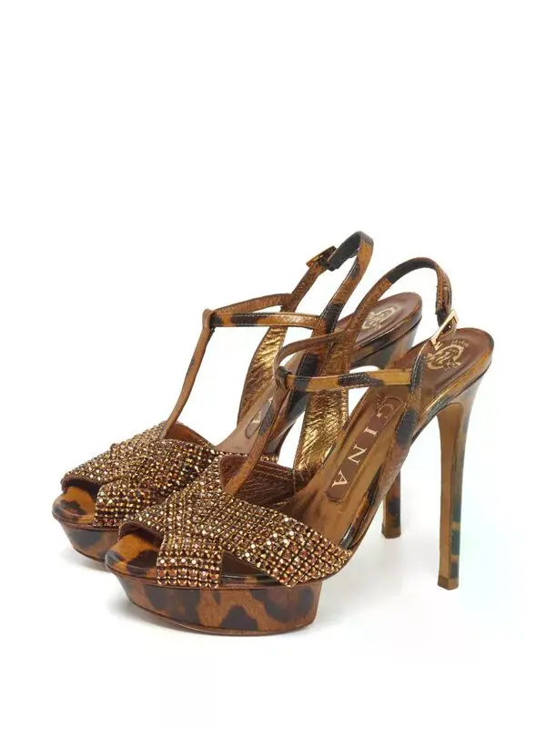 GINA Leopard-print Crystal-embellished Sandals
