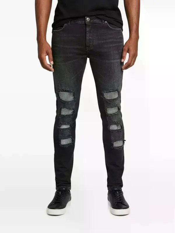 Balmain Crystal-embellished Distressed Jeans