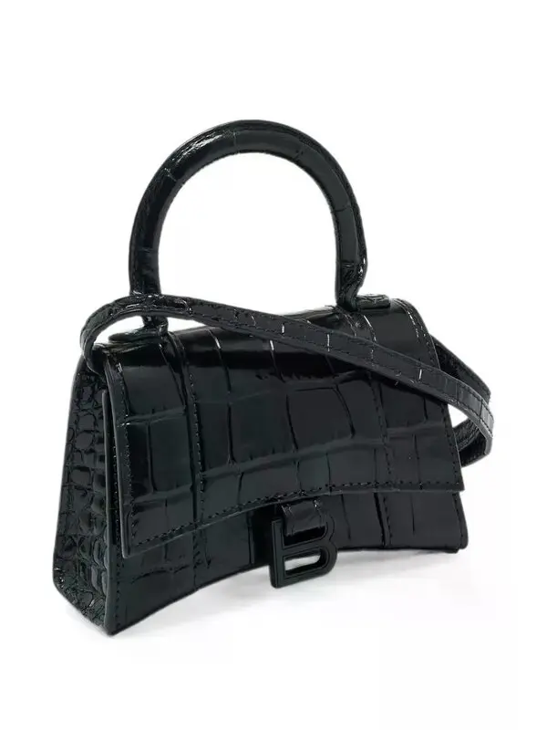 Balenciaga Mini Hourglass Croc-embossed Tote Bag - Black