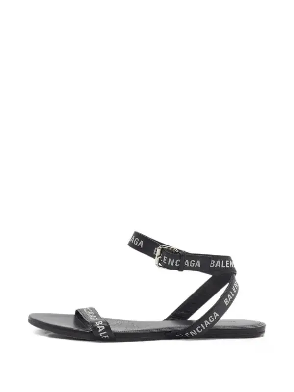 Balenciaga Logo-tape Ankle-strap Leather Flat Sandals