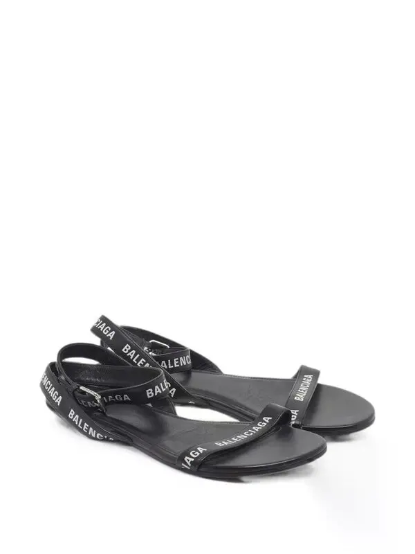 Balenciaga Logo-tape Ankle-strap Leather Flat Sandals