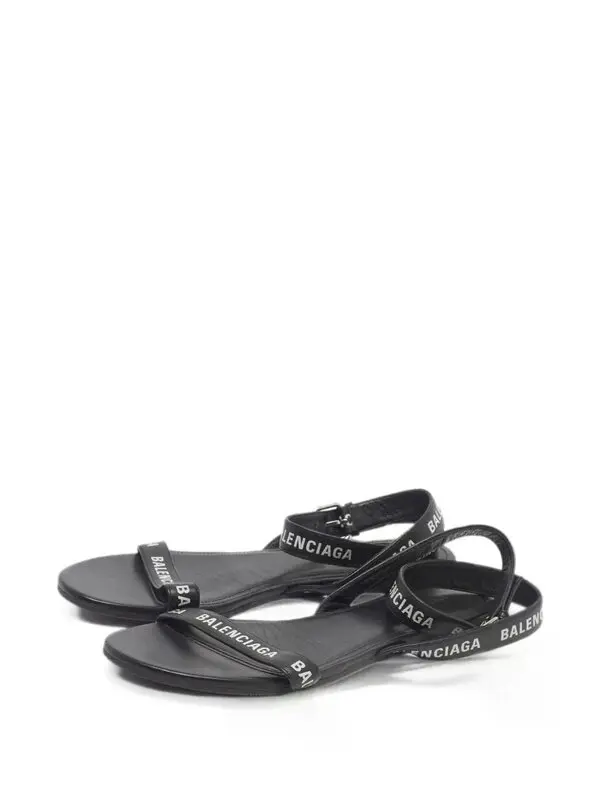 Balenciaga Logo-tape Ankle-strap Leather Flat Sandals