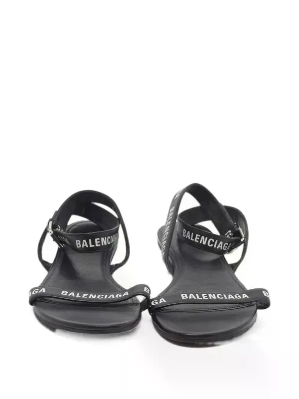 Balenciaga Logo-tape Ankle-strap Leather Flat Sandals