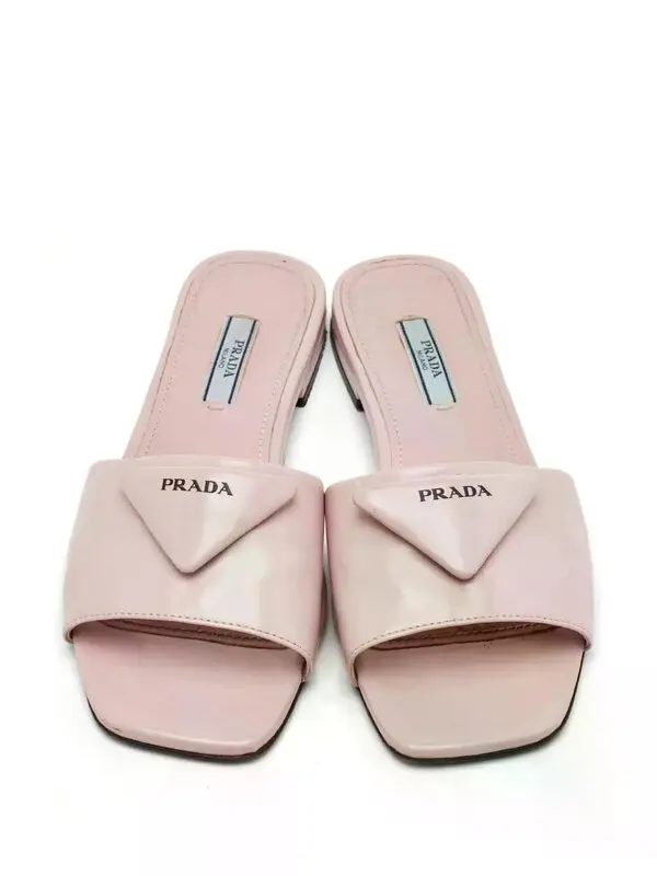 Prada Leather Flat Sandals With Logo Detail