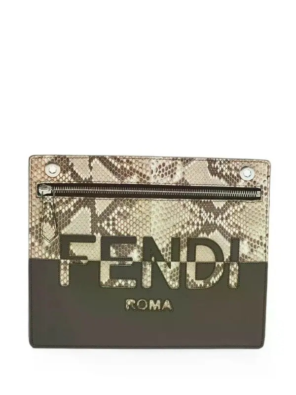 Fendi 2021 Logo Python-effect Clutch Bag