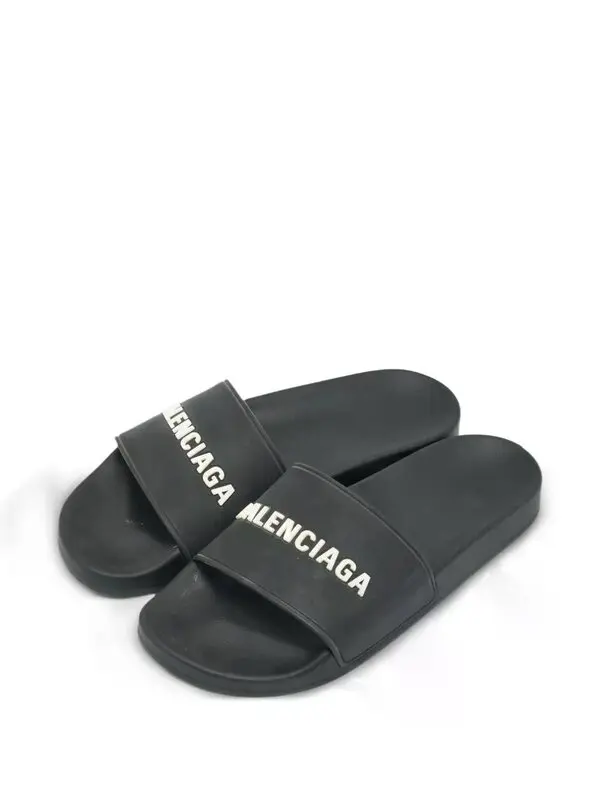 Balenciaga Logo Detail Slide Sandals - Black