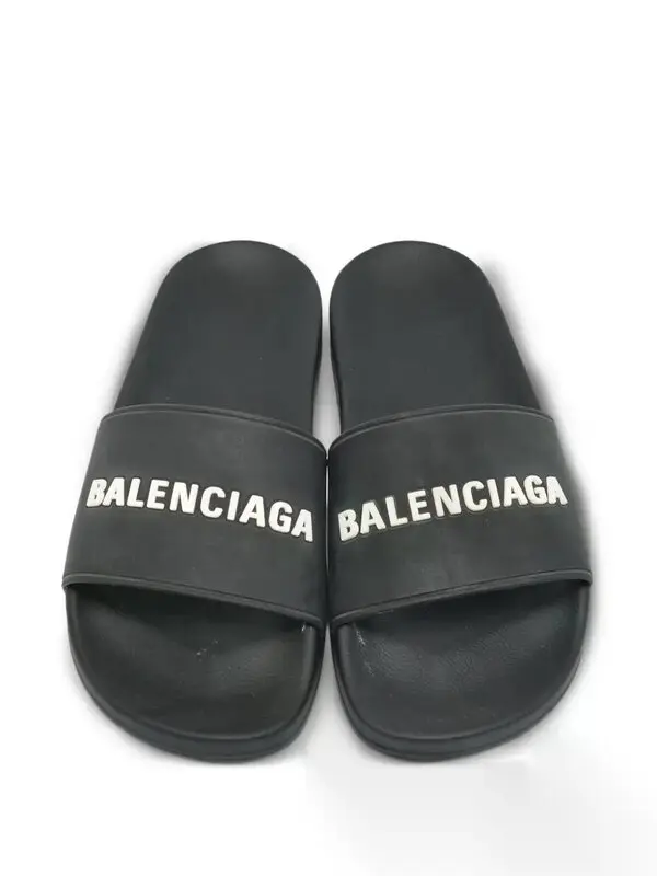 Balenciaga Logo Detail Slide Sandals - Black