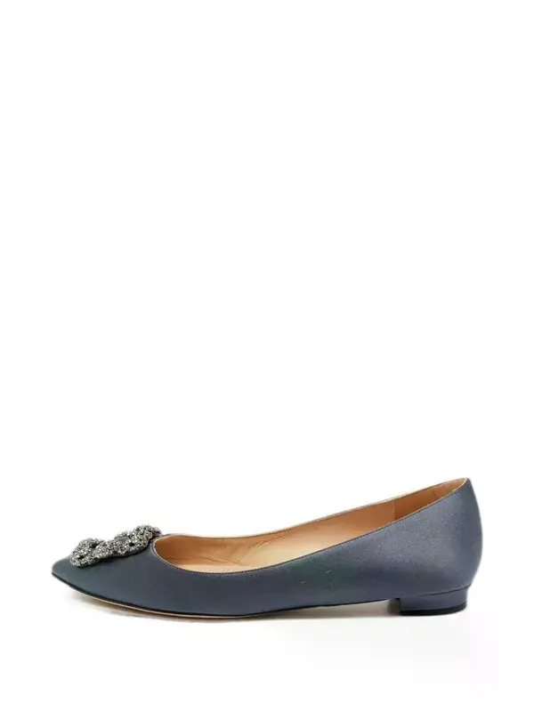 Manolo Blahnik Hangisi Crystal-buckle Ballet Flats - Grey