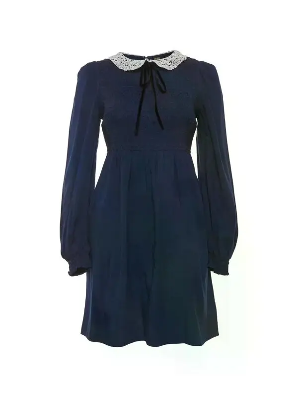 Maje Smocked Guipure-collar Mini Dress - Blue