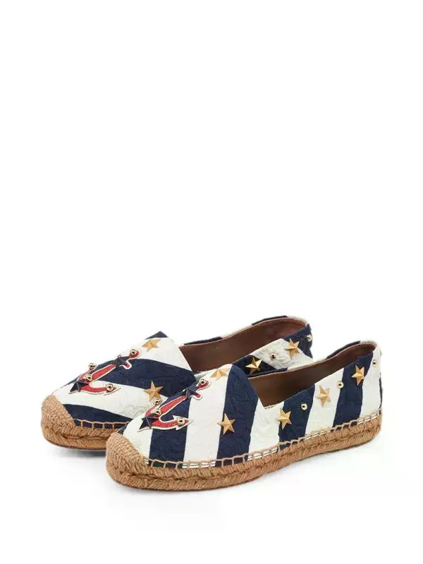 Dolce & Gabbana Striped Star-studded Espadrilles - Blue