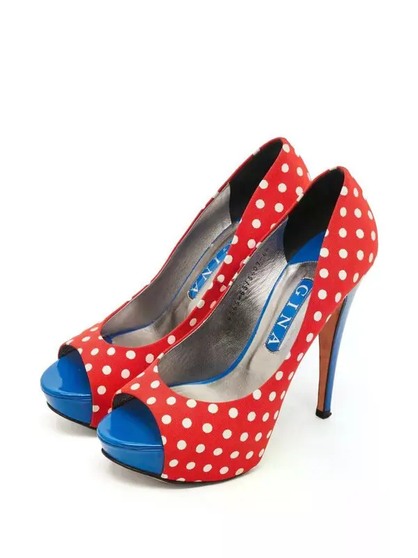 GINA Polka-dot Peep-toe Stiletto Pumps - Red