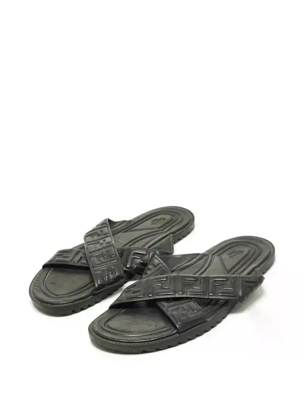 Fendi Embossed Ff Logo Criss-cross Slides