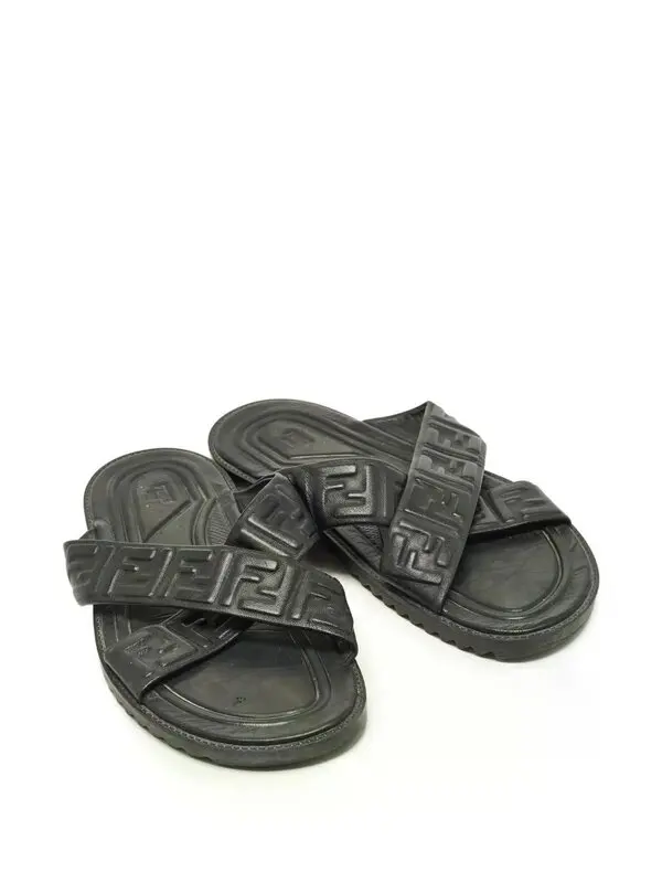 Fendi Embossed Ff Logo Criss-cross Slides