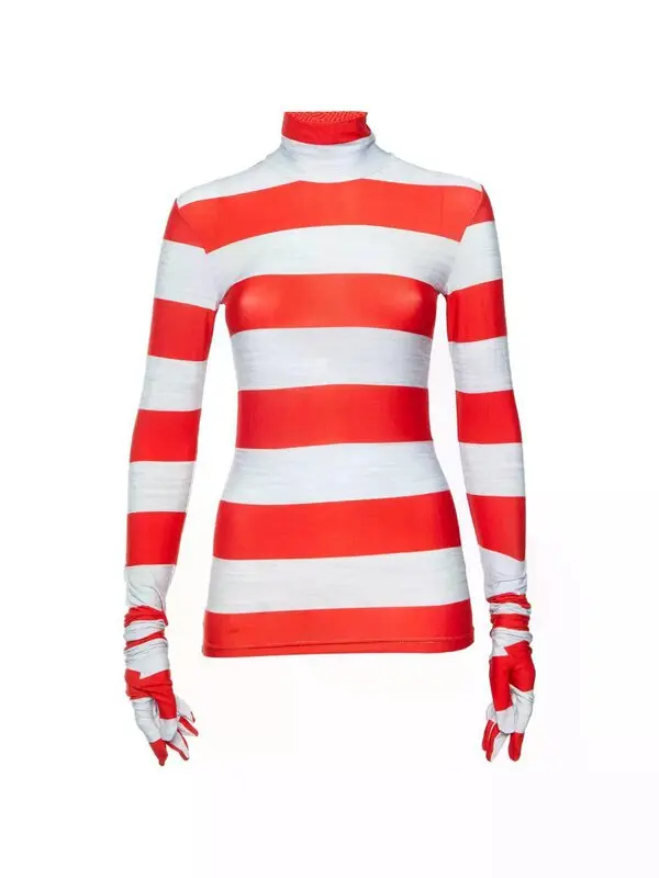 Balenciaga High-neck Striped Top With Integrated Gloves - Red