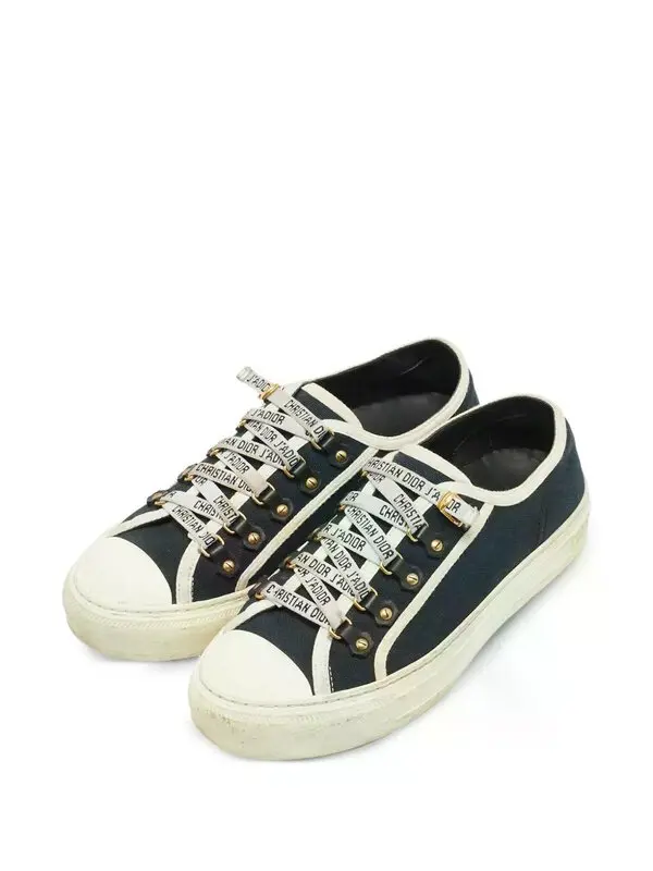 Dior Navy Logo Print Lace Up Sneakers - Blue