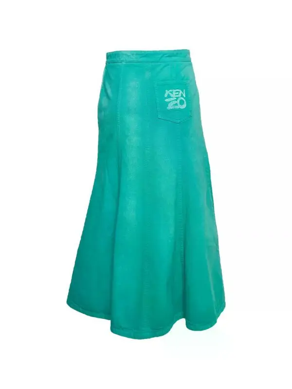 Kenzo Flared Denim Midi Skirt - Green