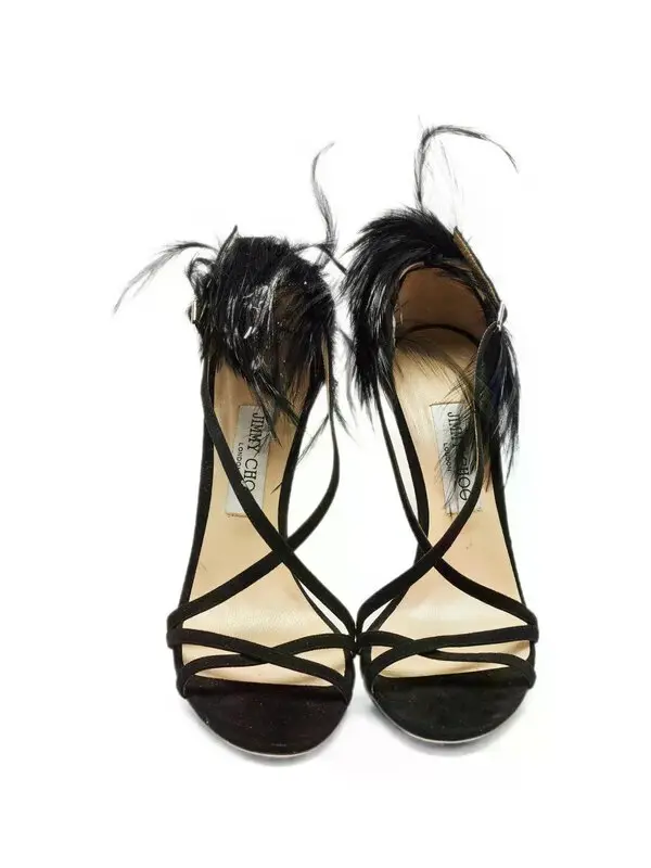 JIMMY CHOO Belissa Feather-trim Sandals - Black