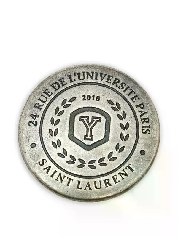 Saint Laurent 2018 Engraved Medallion Brooch - Silver