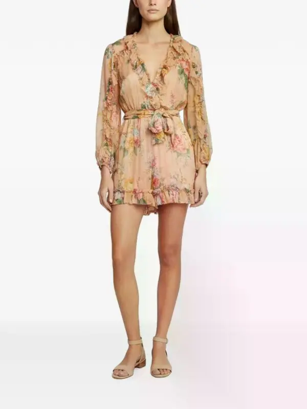 Zimmermann Floral-print Ruffled Playsuit - Orange